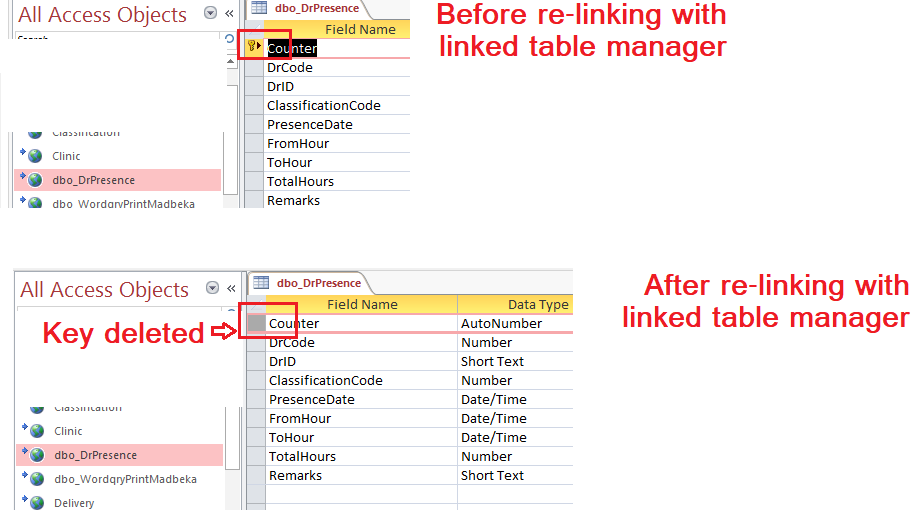 When I use linked table manager to Reconnect tables VIEW-SQL the Key ...