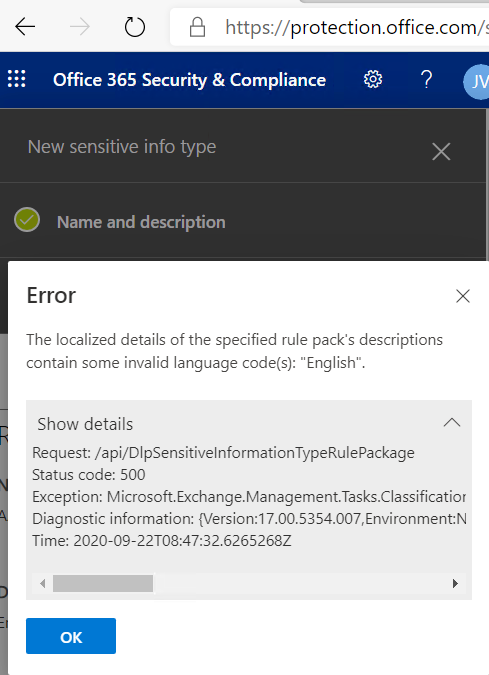 DLP Custom Sensitivity type - Error about localization | Microsoft ...