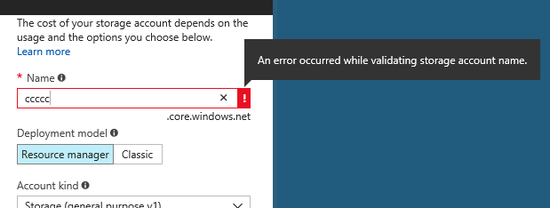 an error occurred while validating storage account name. | Microsoft ...