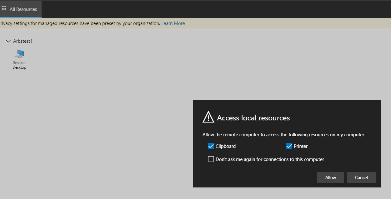 I cannot connect to Virtual Desktop. i get an error that no resources ...