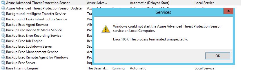 azure advanced threat protection sensor service is not starting ...