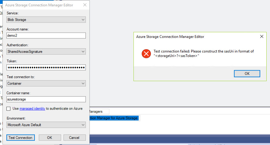 SSIS Azure Storage Connection Manager Failed to Connect via SAS Key | Microsoft Community Hub