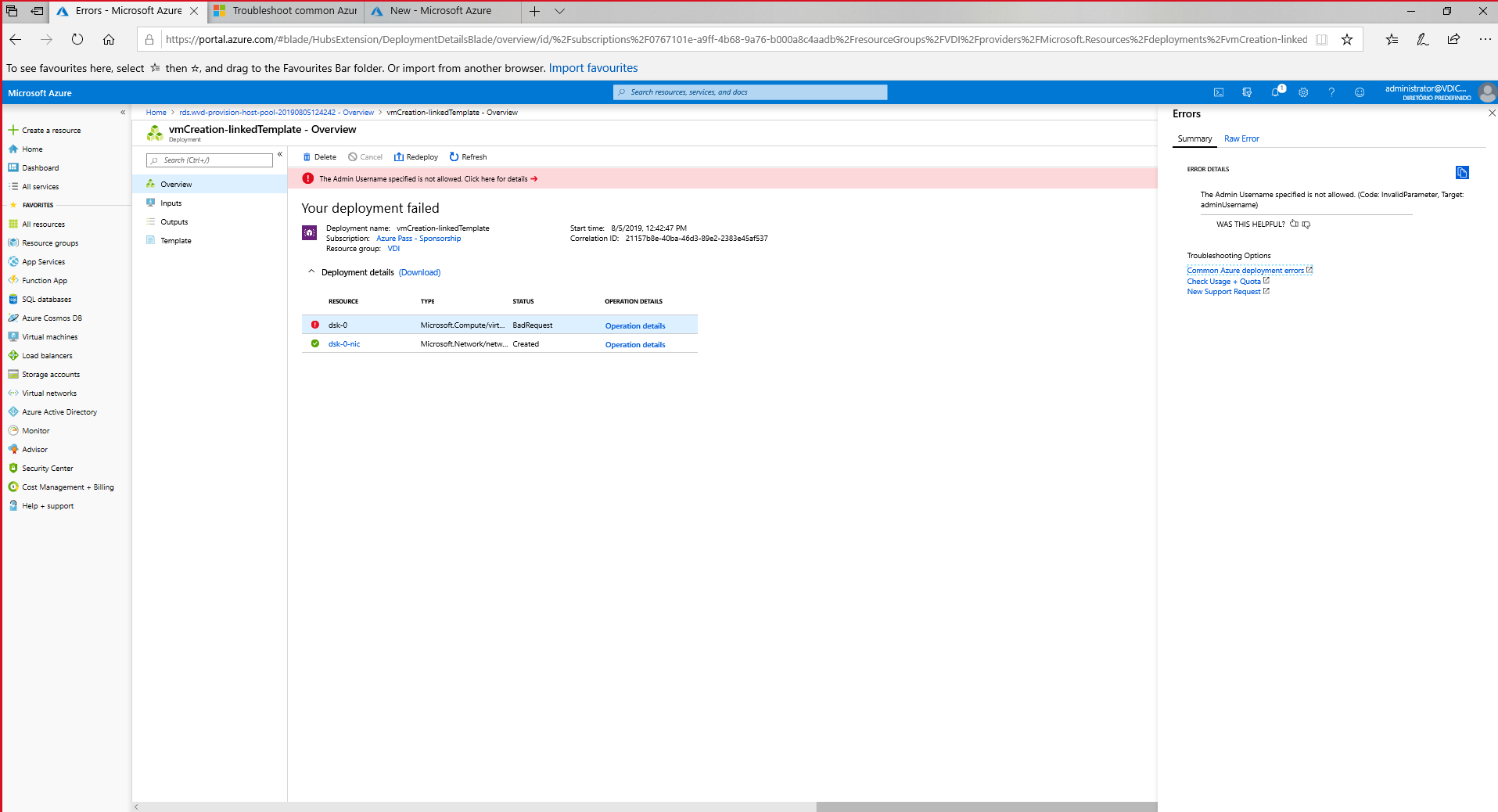 Azure vdi Error | Microsoft Community Hub