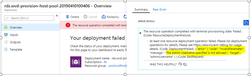 Windows Virtual Desktop host pool deployment error | Microsoft ...