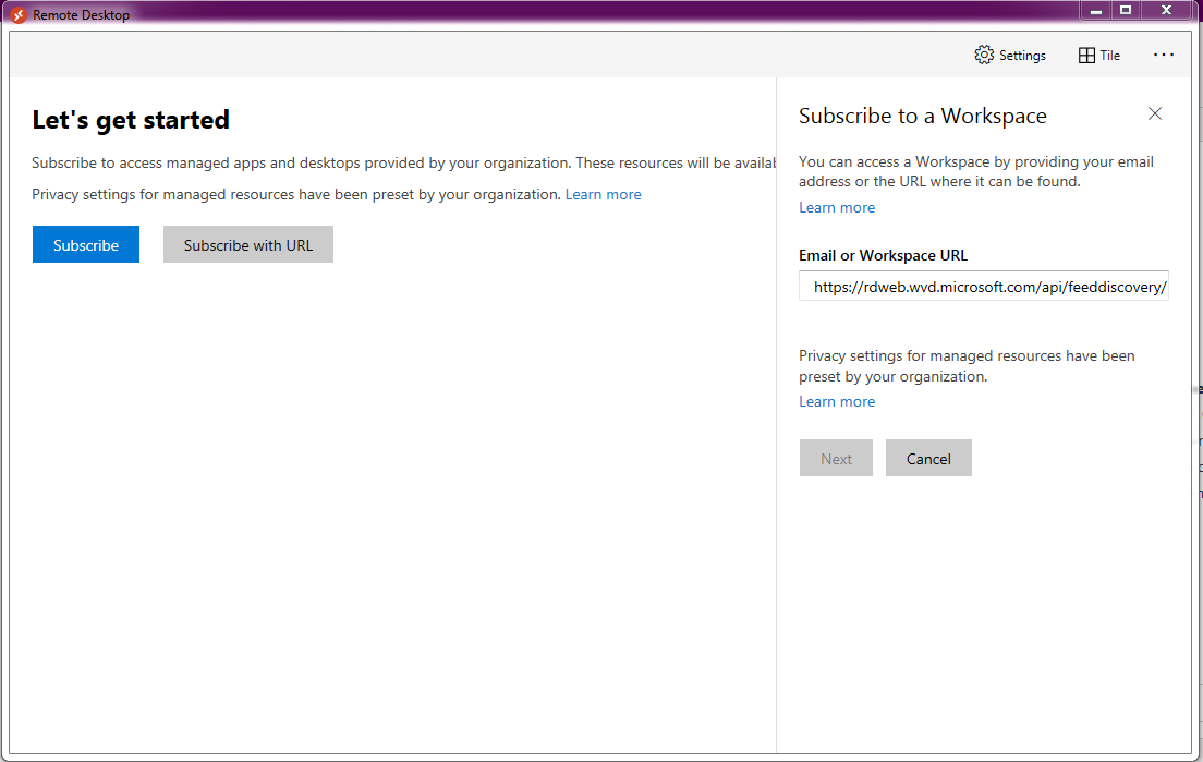 WVD - Remote desktop client cannot subscribe workspace url - Windows 7 only | Microsoft ...