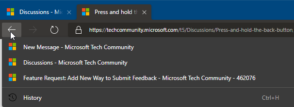 Press and hold the back button | Microsoft Community Hub
