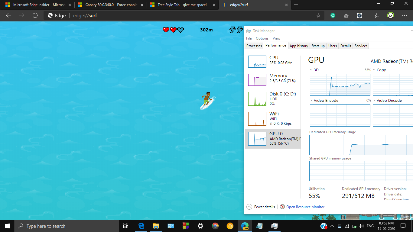Edge://Surf game consumes lot of GPU resources and drains battery ...