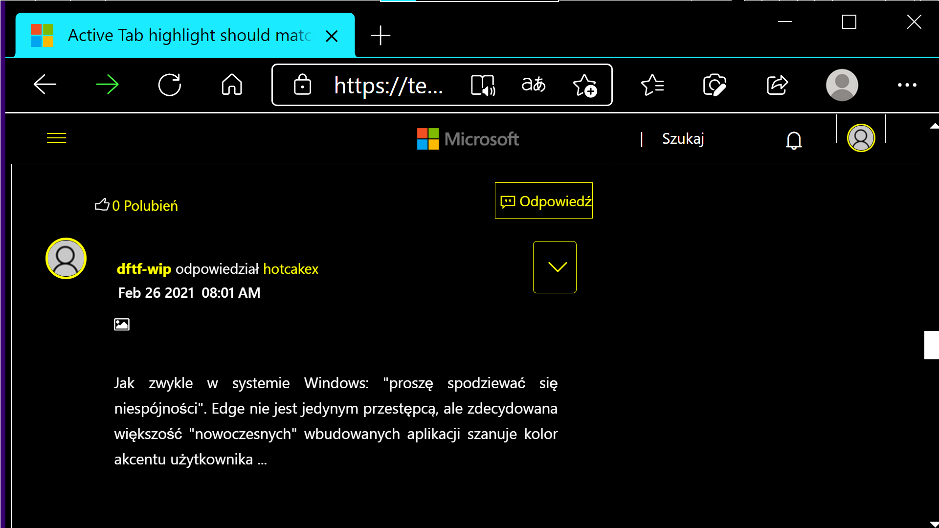 Active Tab highlight should match Windows 10 accent colour | Microsoft ...
