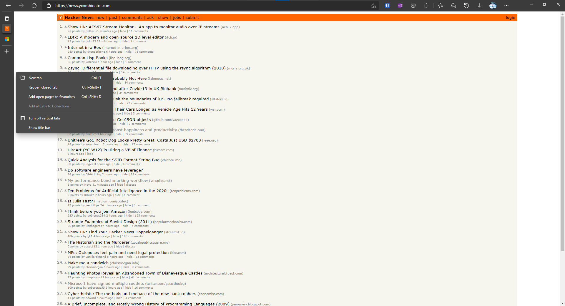 "Add all tabs to Collections" menu item is disabled in Vertical tabs ...