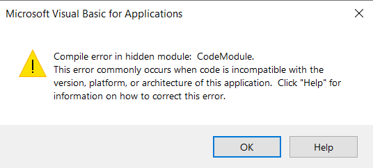 Compile error in hidden module: CodeModule. | Microsoft Community Hub