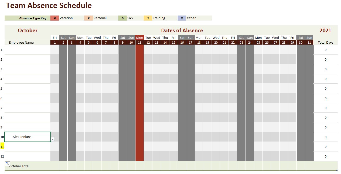 Template Employee absence schedule | Microsoft Community Hub