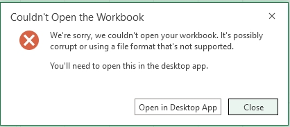 Excel Web "Couldn't open workbook" and file corruption | Microsoft ...