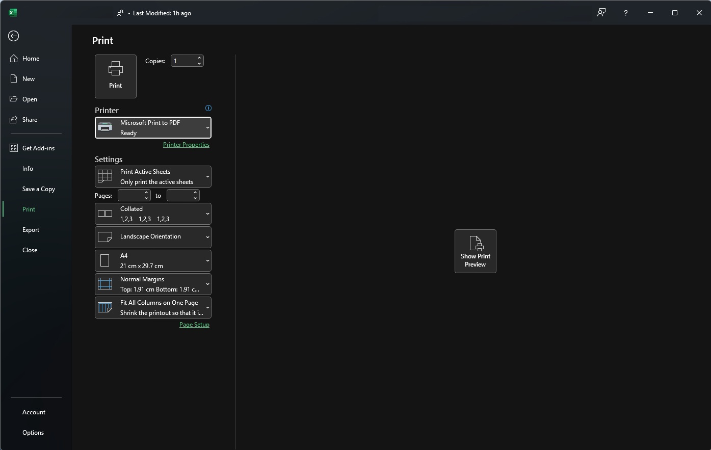 What causes an excel file to 'Show Print Preview' rather than show the ...