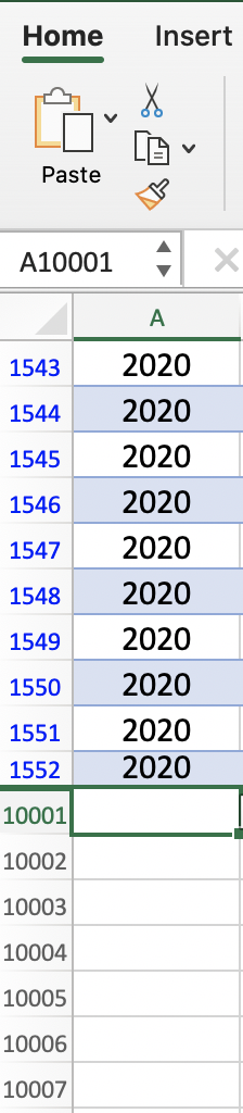 Row names jump from 1552 to 10001, how do I fix that? | Microsoft ...