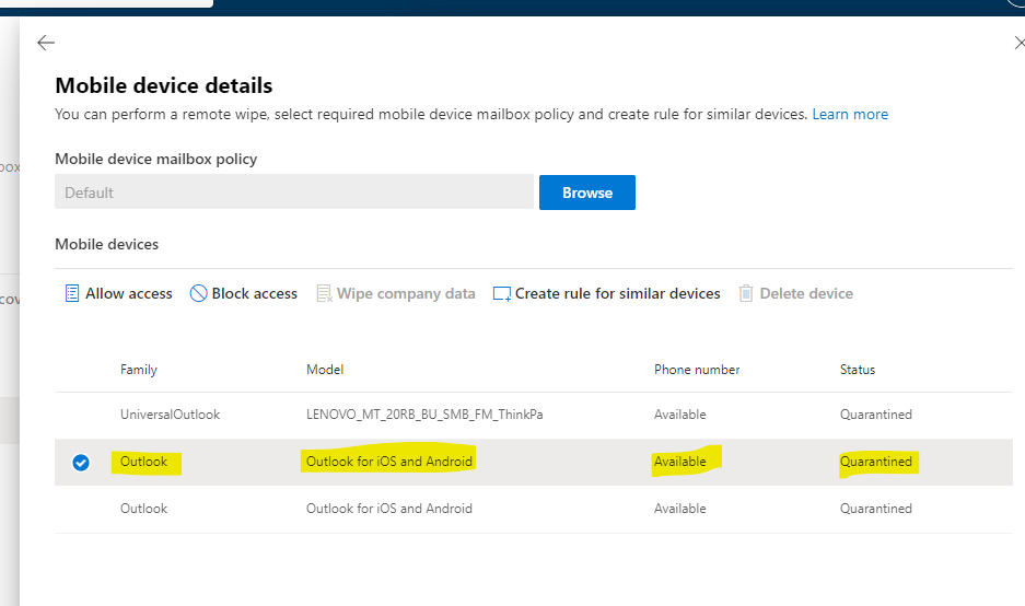 Mobile device mailbox details in Exchange Online not shown after new ...