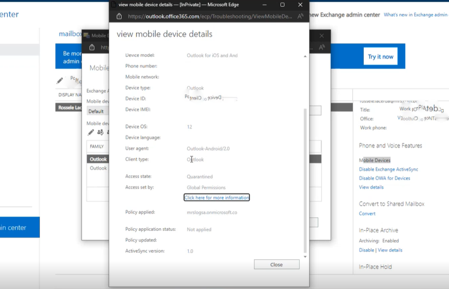 Mobile device mailbox details in Exchange Online not shown after new ...