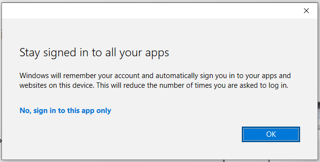 force user to choose "sign in to this app only" when they login to another MS account ...