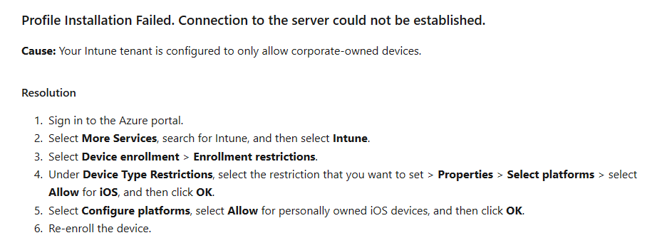 iOS Profile installation fails on corporate owned devices. Resolution ...