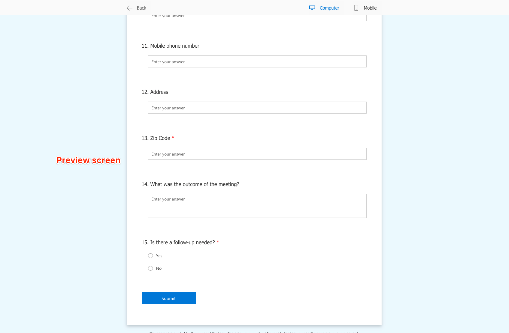 Questions missing when I preview form | Microsoft Community Hub