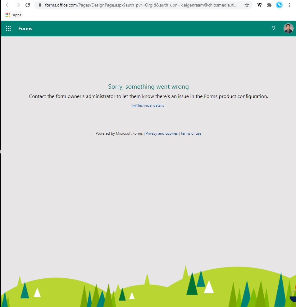 Microsoft Forms homepage keeps loading, error when trying to create new ...