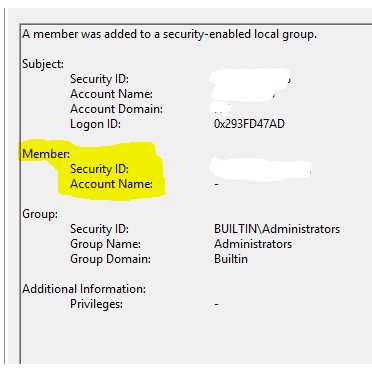 Security Event 4732 and 4733 is missing details | Microsoft Community Hub