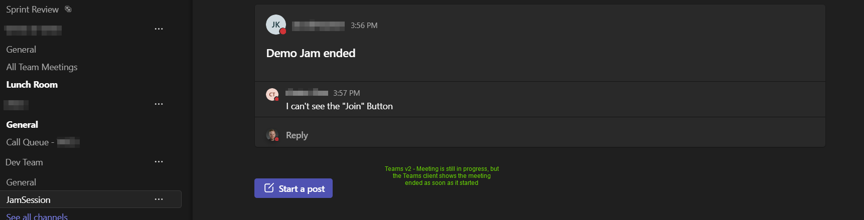 Teams v2 - Meet Now says 'Meeting Ended' in channel | Microsoft ...