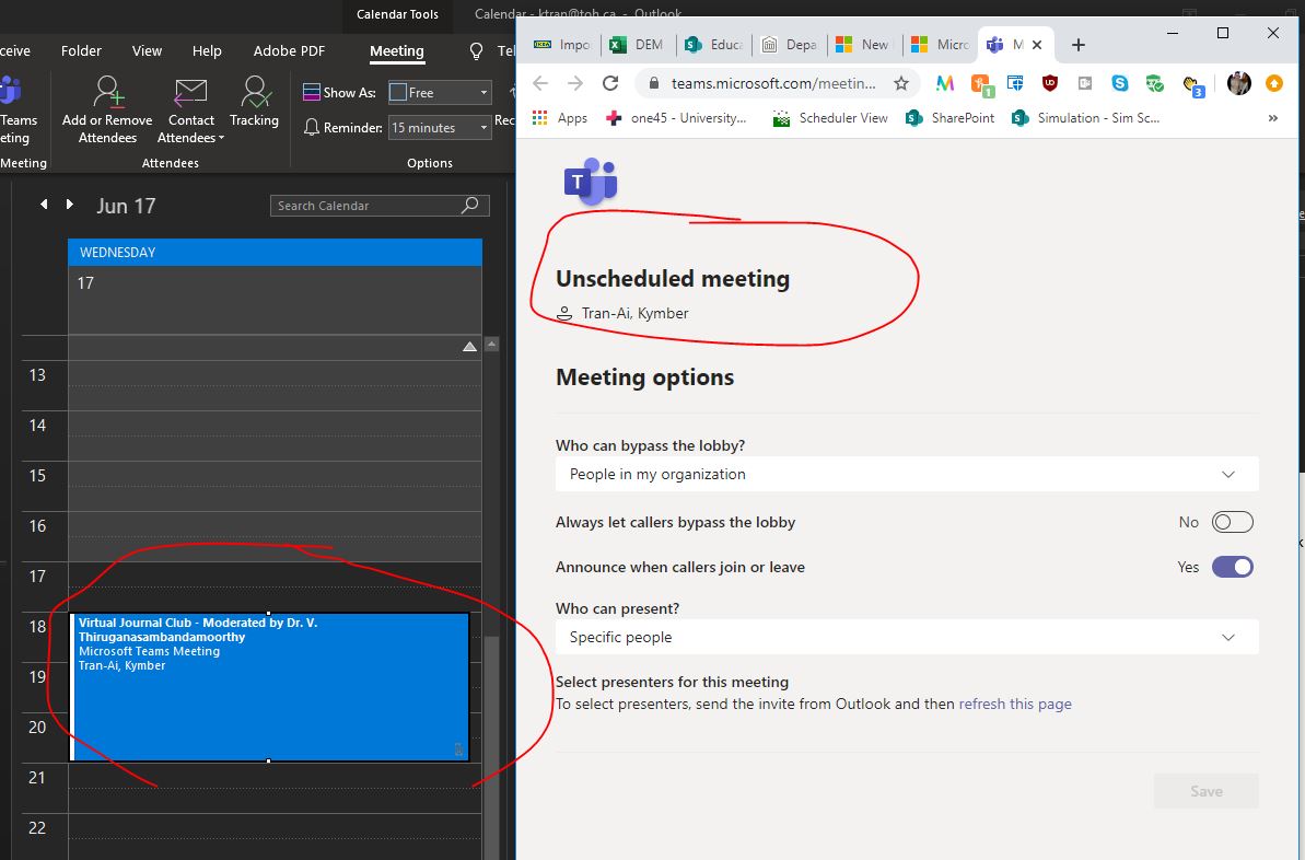 Microsoft Meetings set up in Outlook - shows up as Unscheduled in ...