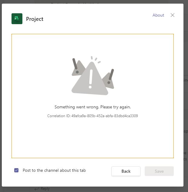 Error message installing Project in MS Teams | Microsoft Community Hub