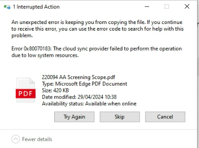 OneDrive Error - Unable to open file via Open in App | Microsoft ...