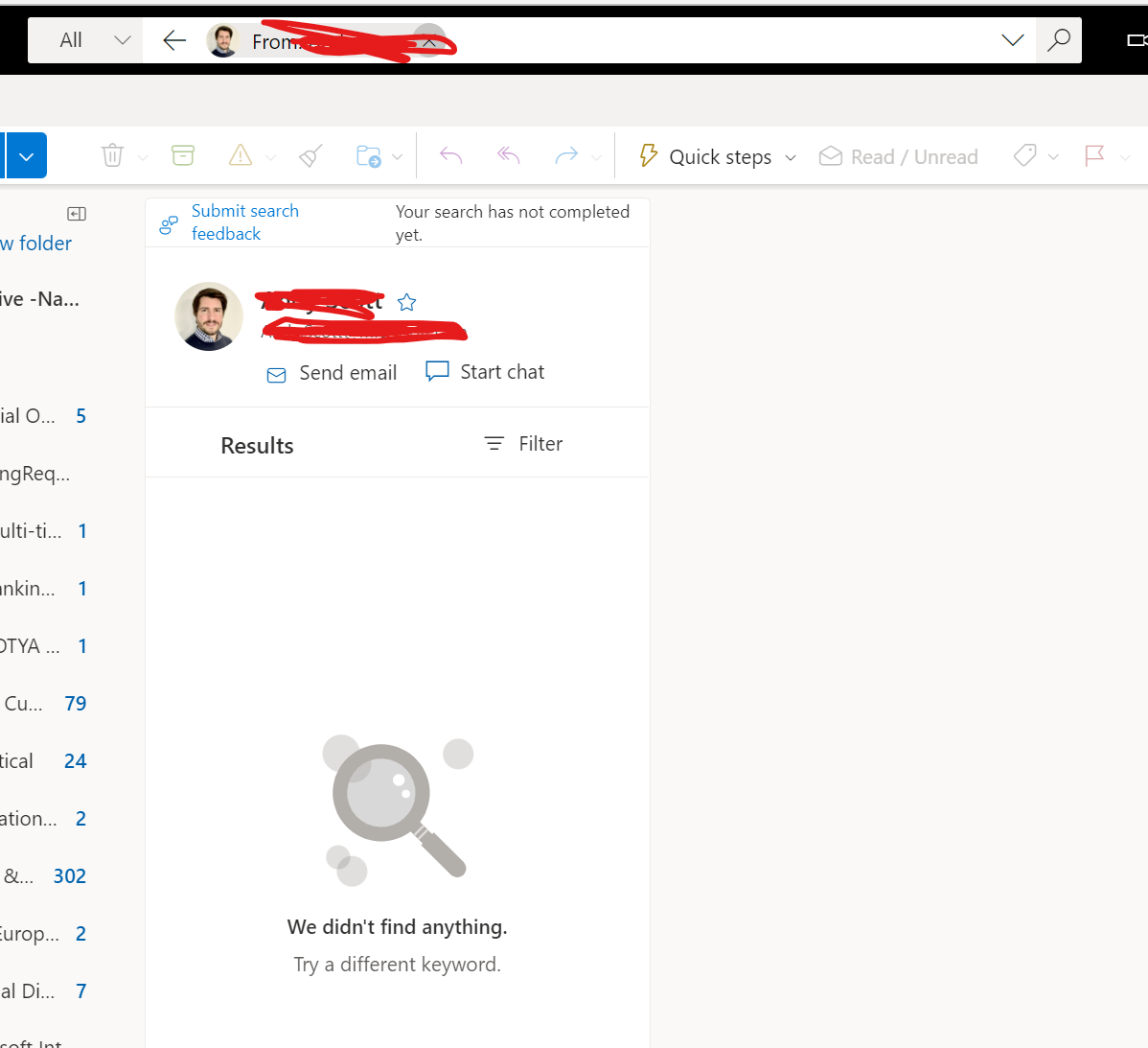 Outlook search not working