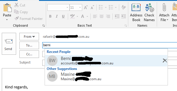 Outlook/Office 365 loads wrong display name on To: field. | Microsoft ...