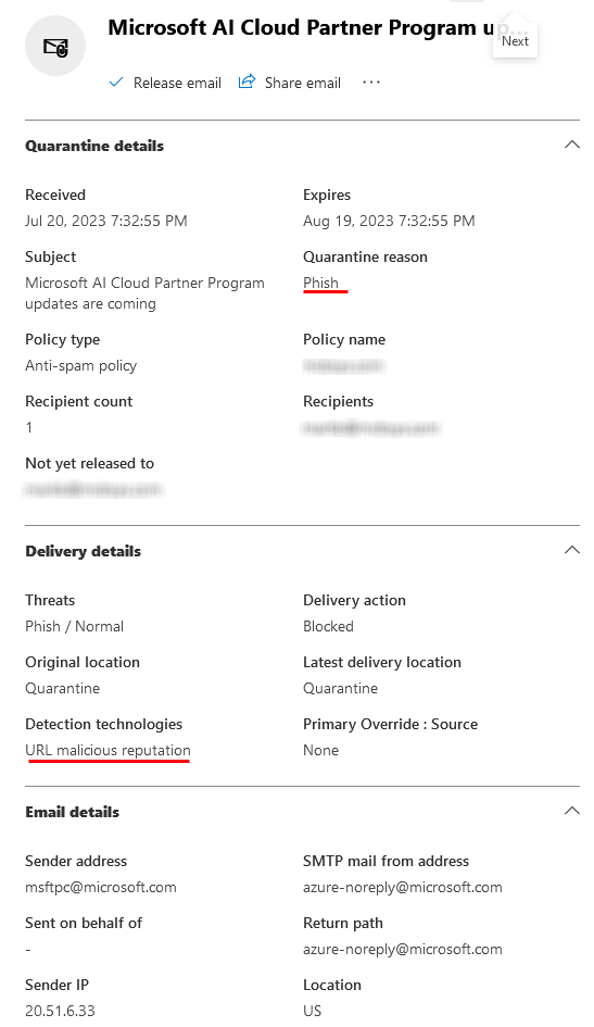 Partner program email quarantined by Exchange as phishing | Microsoft ...