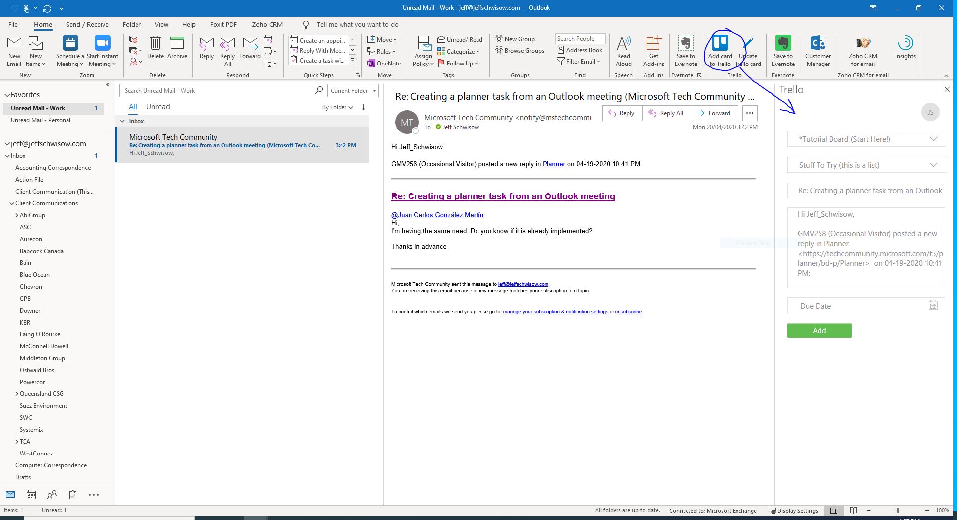 Creating a planner task from an Outlook meeting | Microsoft Community Hub