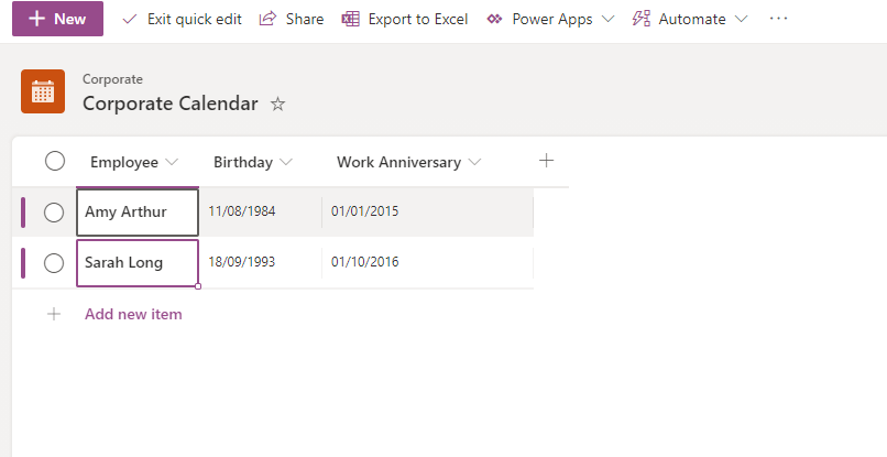 Create birthday reminders from Sharepoint List | Microsoft Community Hub