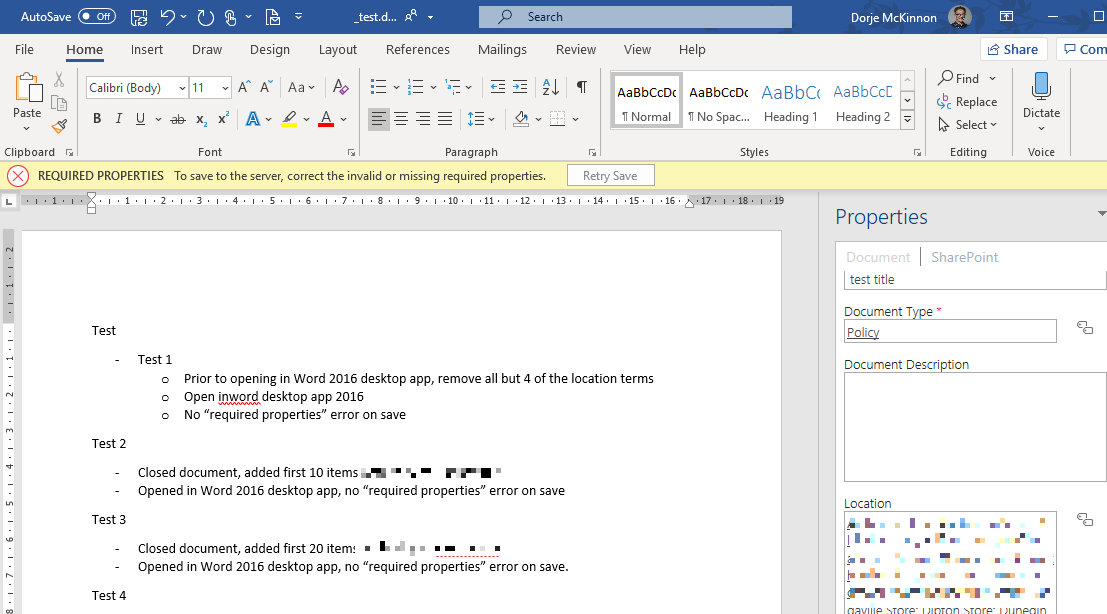 "Required Properties" error opening SharePoint online DOCX with more ...