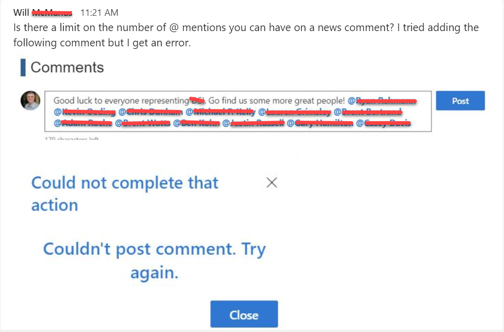 SharePoint Comments @mention Error | Microsoft Community Hub