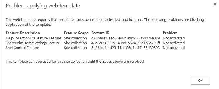 Trying to import a site template, but getting error message | Microsoft ...