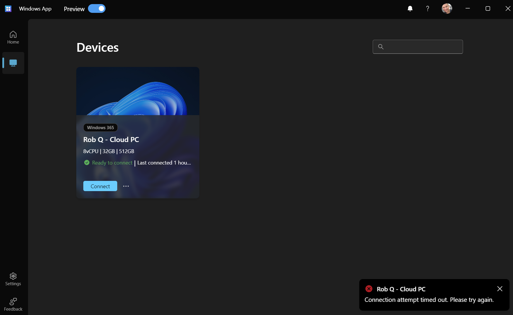 Windows 365 App wont connect to Cloud PC | Microsoft Community Hub
