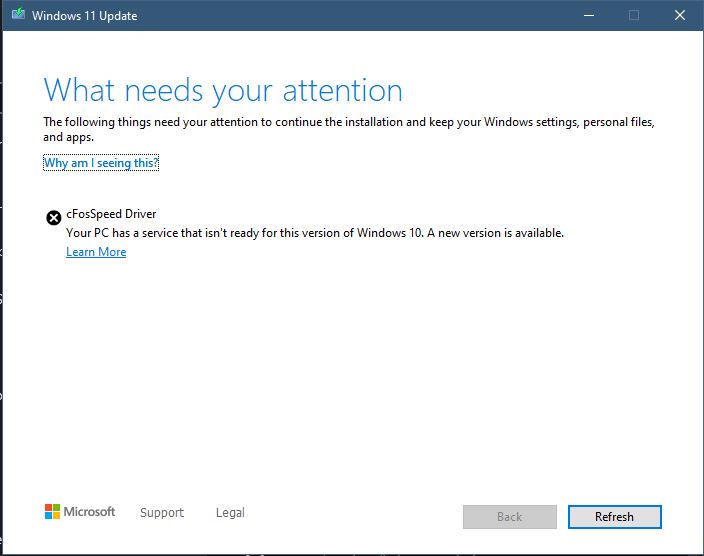Can't update to windows 11(cFosSpeed Driver) | Microsoft Community Hub