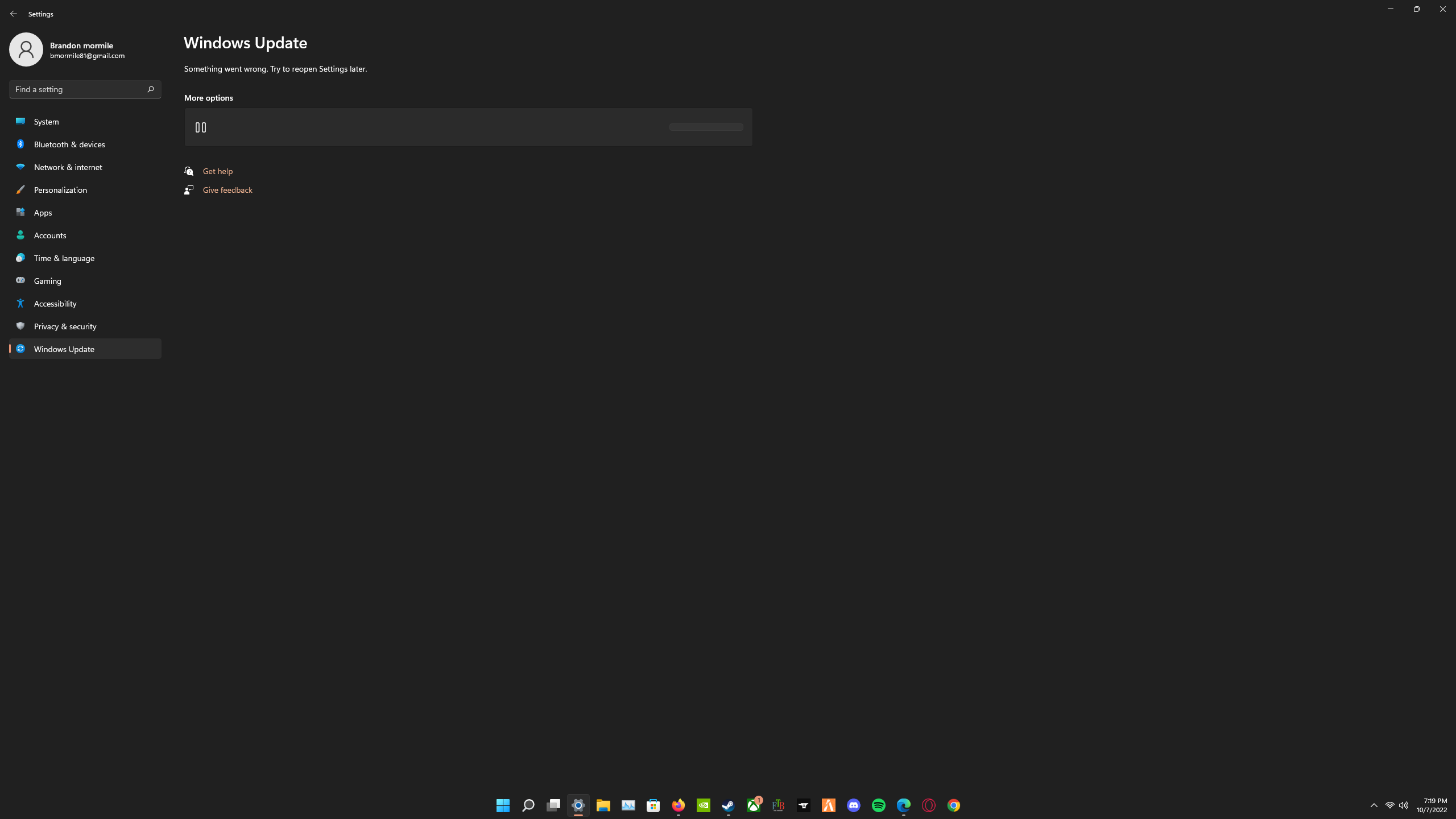 windows 11 update (something went wrong. try to reopen settings later ...