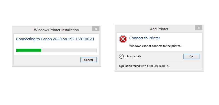 Unable to connect with network printer - Operation failed with error ...