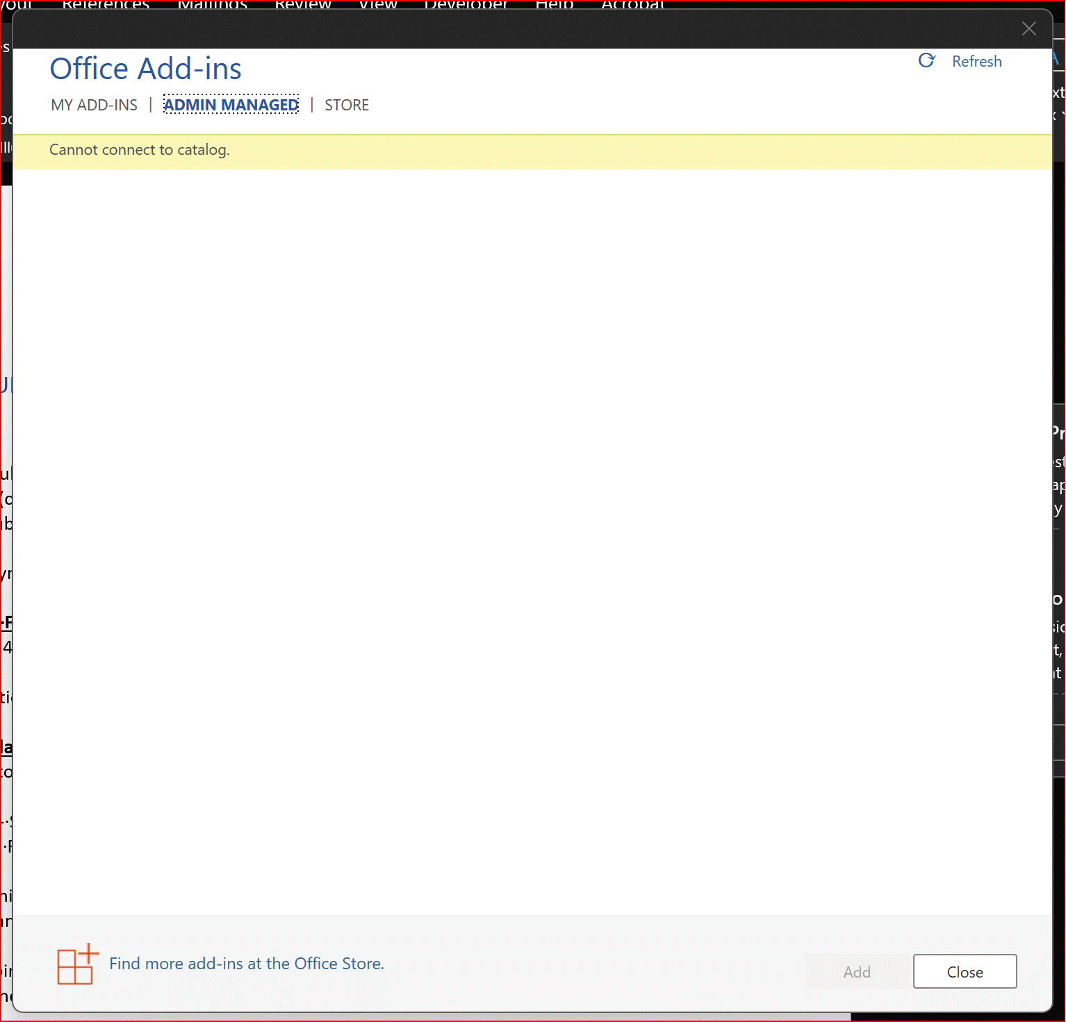 Office Add-ins error: Cannot connect to catalog | Microsoft Community Hub