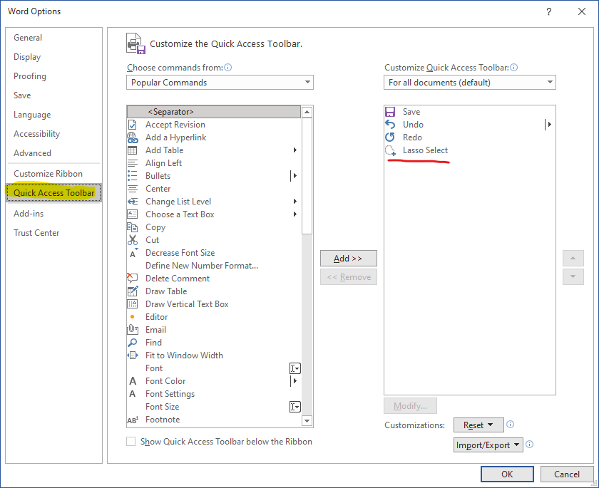 Add the lasso select tool to Word | Microsoft Community Hub