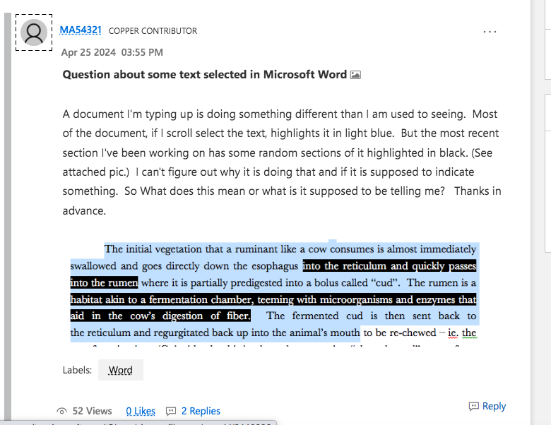 Question about some text selected in Microsoft Word | Microsoft ...