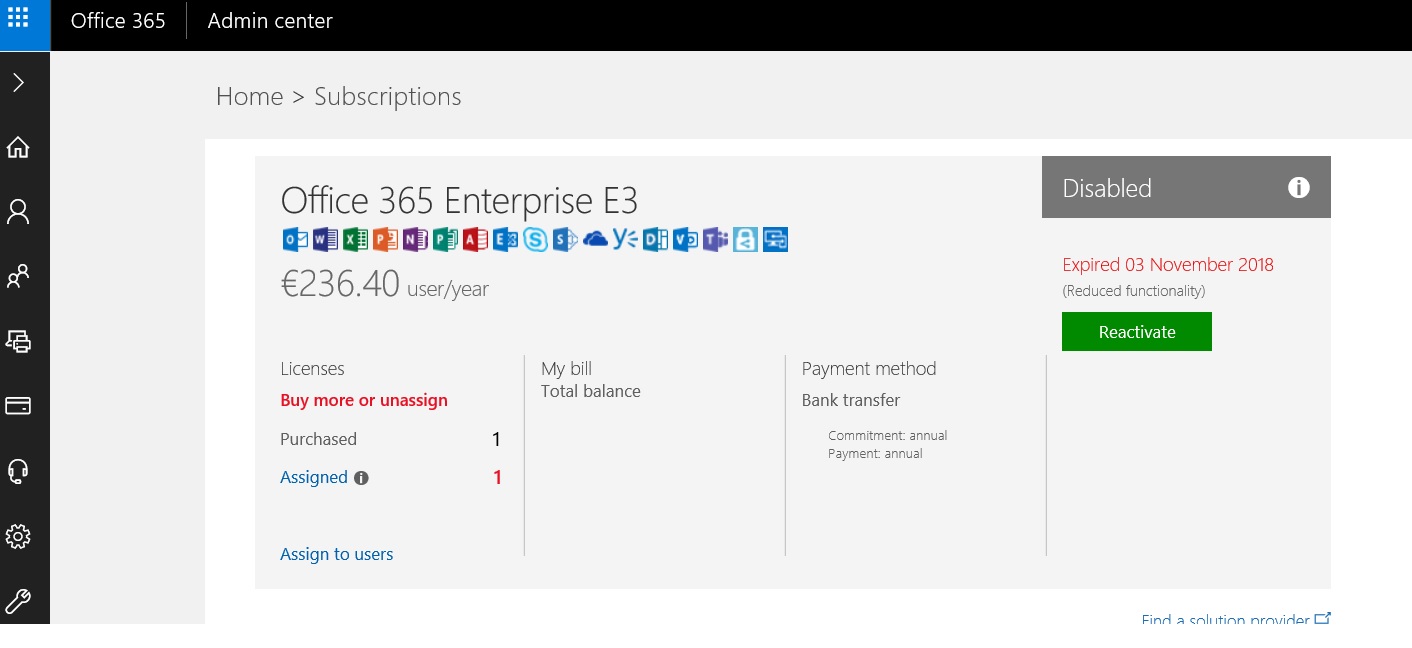 Office 365 E3 subscription shows expired Nov 2018 | Microsoft Community Hub