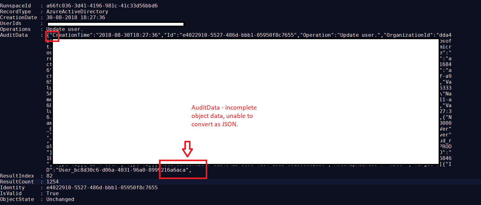 Incomplete data from Search-UnifiedAuditLog cmdlet for AzureAD record type | Microsoft Community Hub