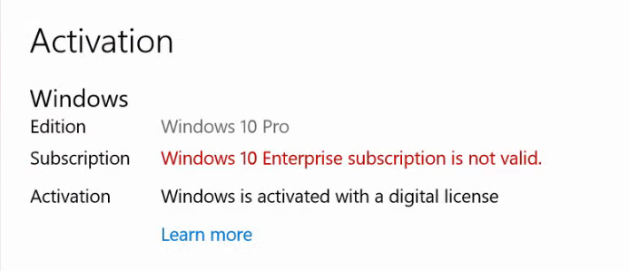 Windows 10 Enterprise subscription is not valid | Microsoft Community Hub