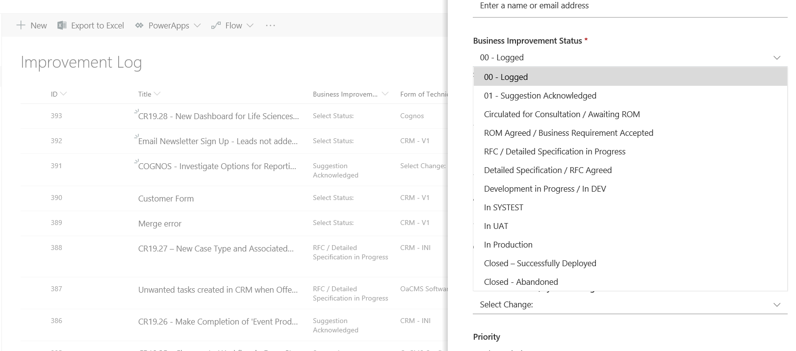 Bulk update rows in SharePoint list where I have changed the dropdown options in the "+New" form ...