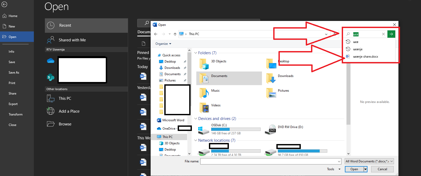 Unable to open file from Word - Browse dialog | Microsoft Community Hub