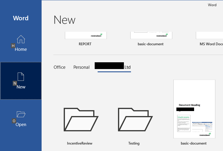 Word new menu default template tab - organization assets library ...